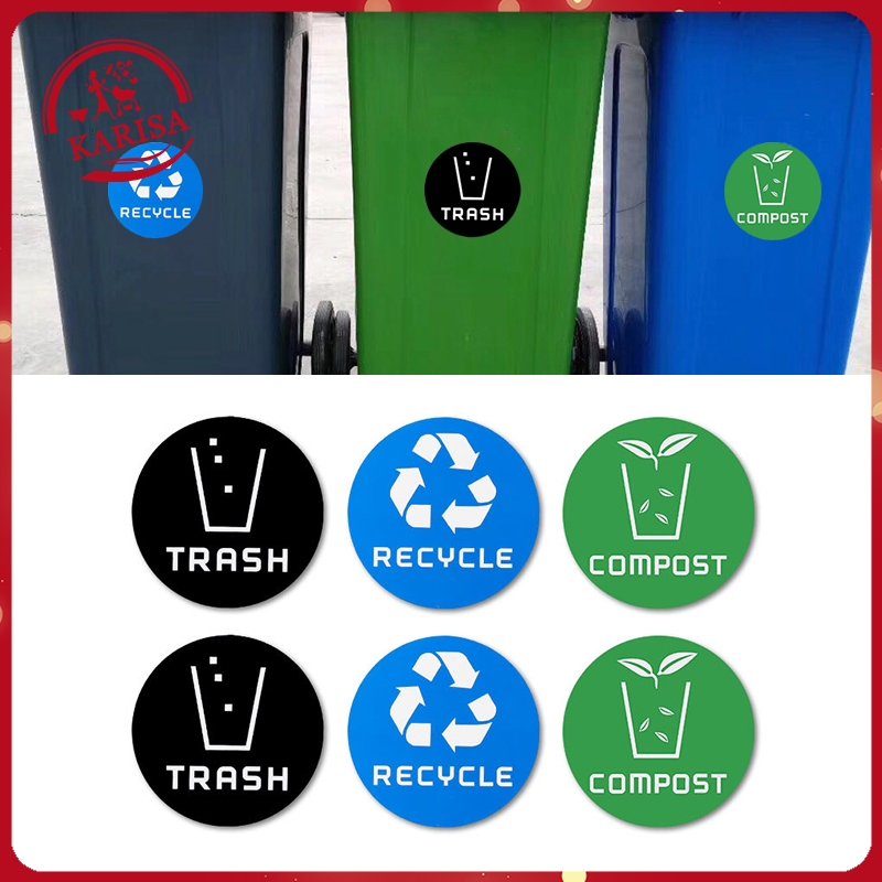 6Pcs Trash Can Recycle Label Waterproof Trash Bin Recycling Stickers ...