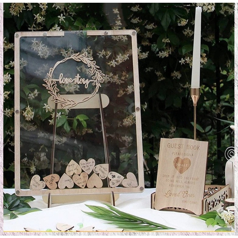 FREE PEN Wedding Guest Book Sign Guest Book Frame with Hearts Acrylic ...
