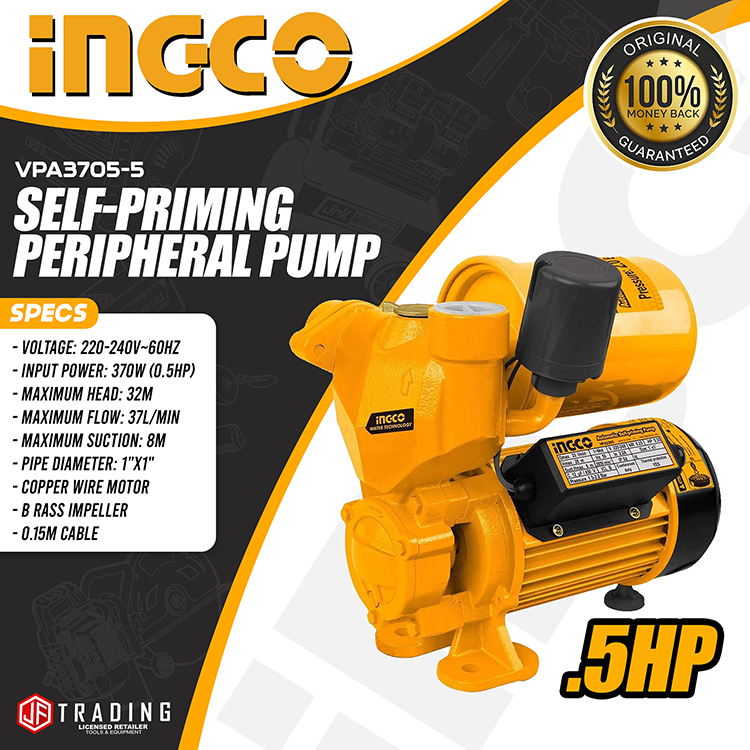 INGCO SELF-PRIMING PERIPHERAL PUMP 370W (0.5HP) VPA3705-5 HD & HIGH ...