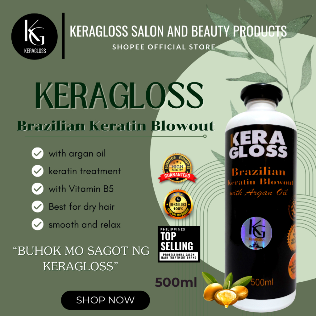 KERAGLOSS Brazilian Keratin Blow Out With Argan Oil Vanilla Scent 500ml ...