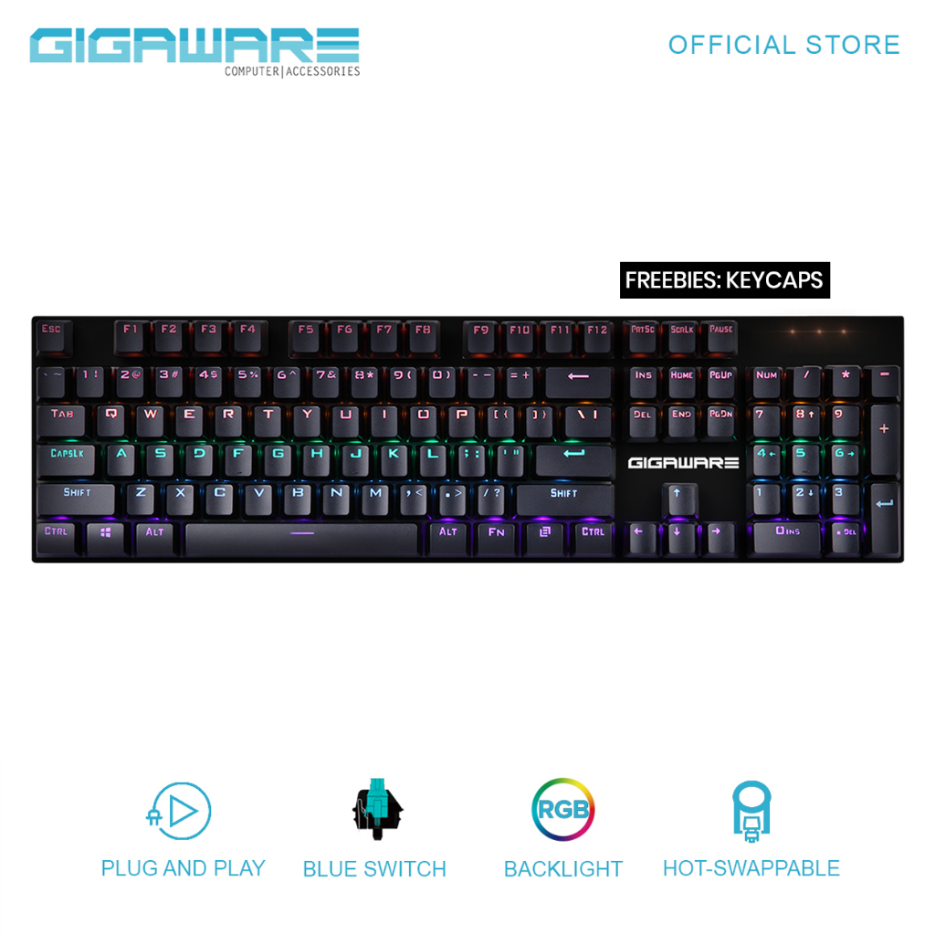 Gigaware KG1 Mnemonix TKL 87 104 Keys Hot-Swappable RGB Backlight Mechanical Keyboard Free ...