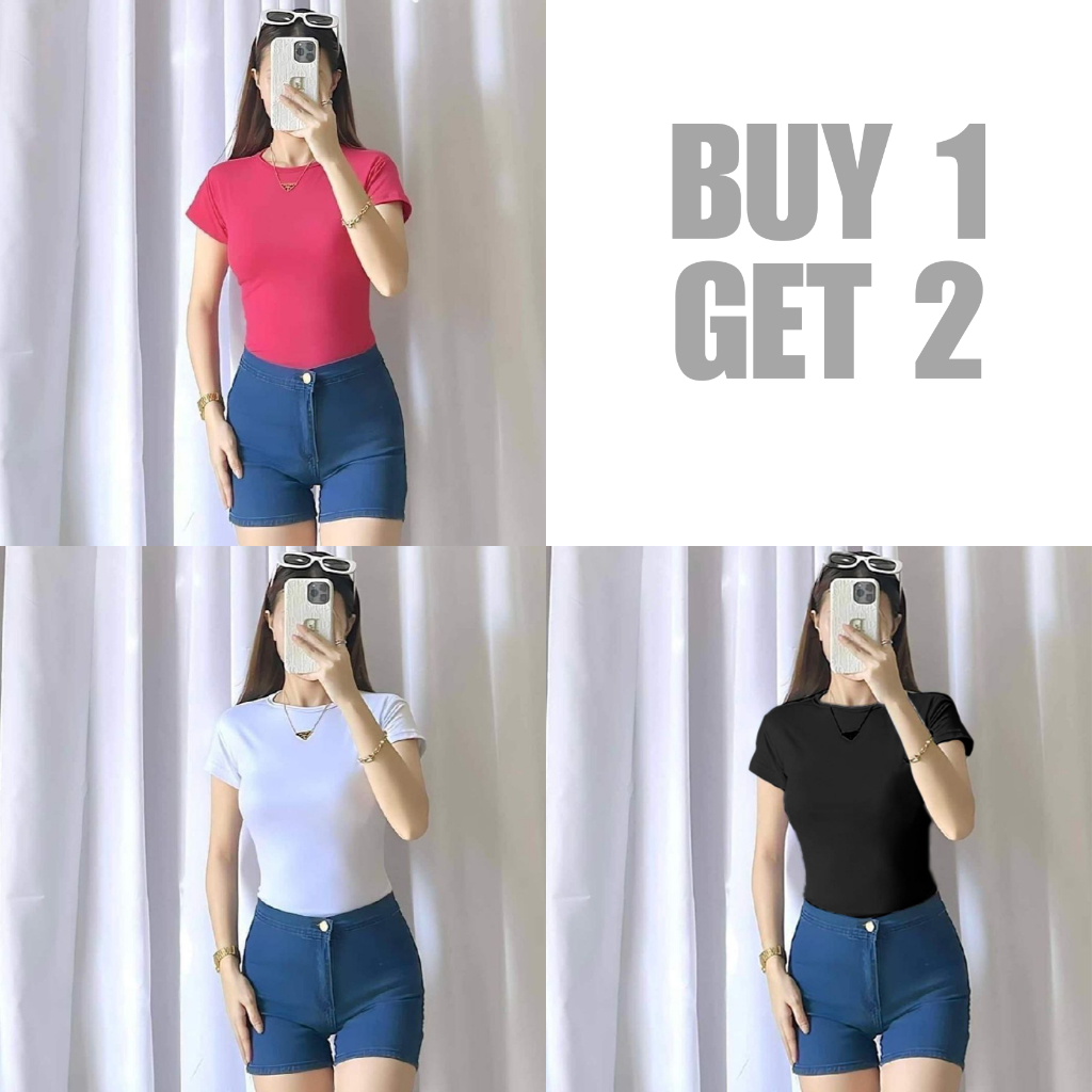 BUY 1 TAKE 2=3 KILY.PH Double Lining Short Sleeves Basic Top Body Hugging Full Length 6A*271 ...