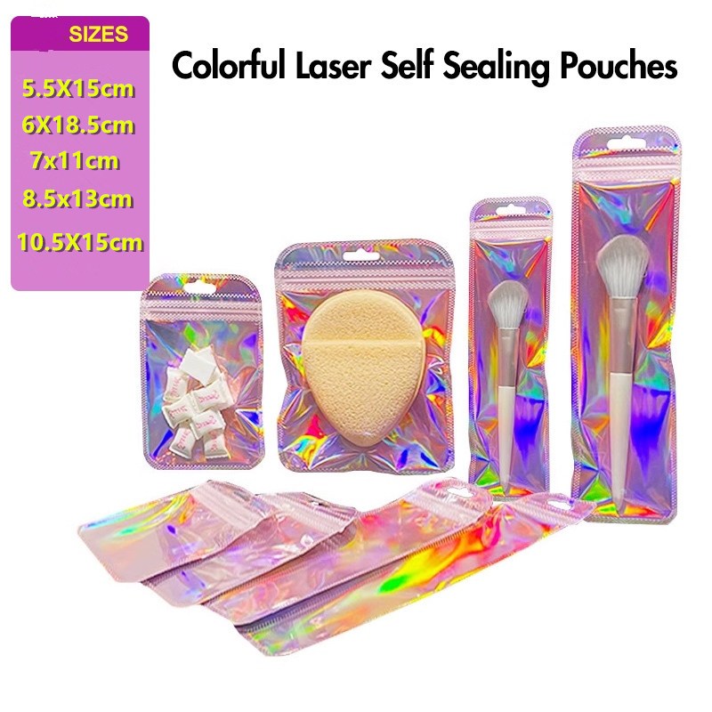 50pcs Laser Packaging Bag Self Sealing Mini Bag for Jewelry Cosmetic ...