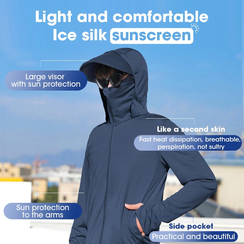 Men's Sun-proof Clothing Ice Silk Detachable Visor Sun Jacket Sports ...