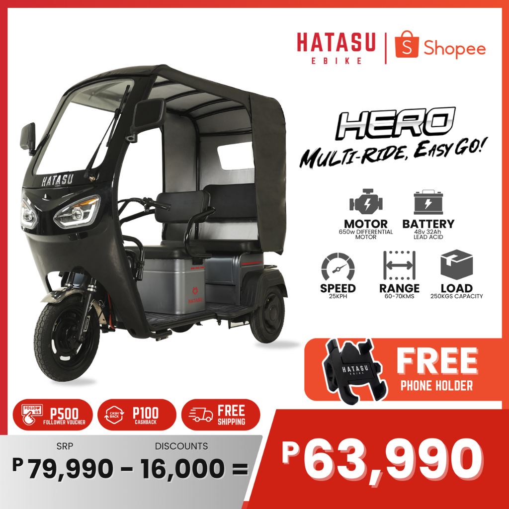 HATASU HERO Three-Wheeler EBike with 48V 32AH Rechargable Battery ...