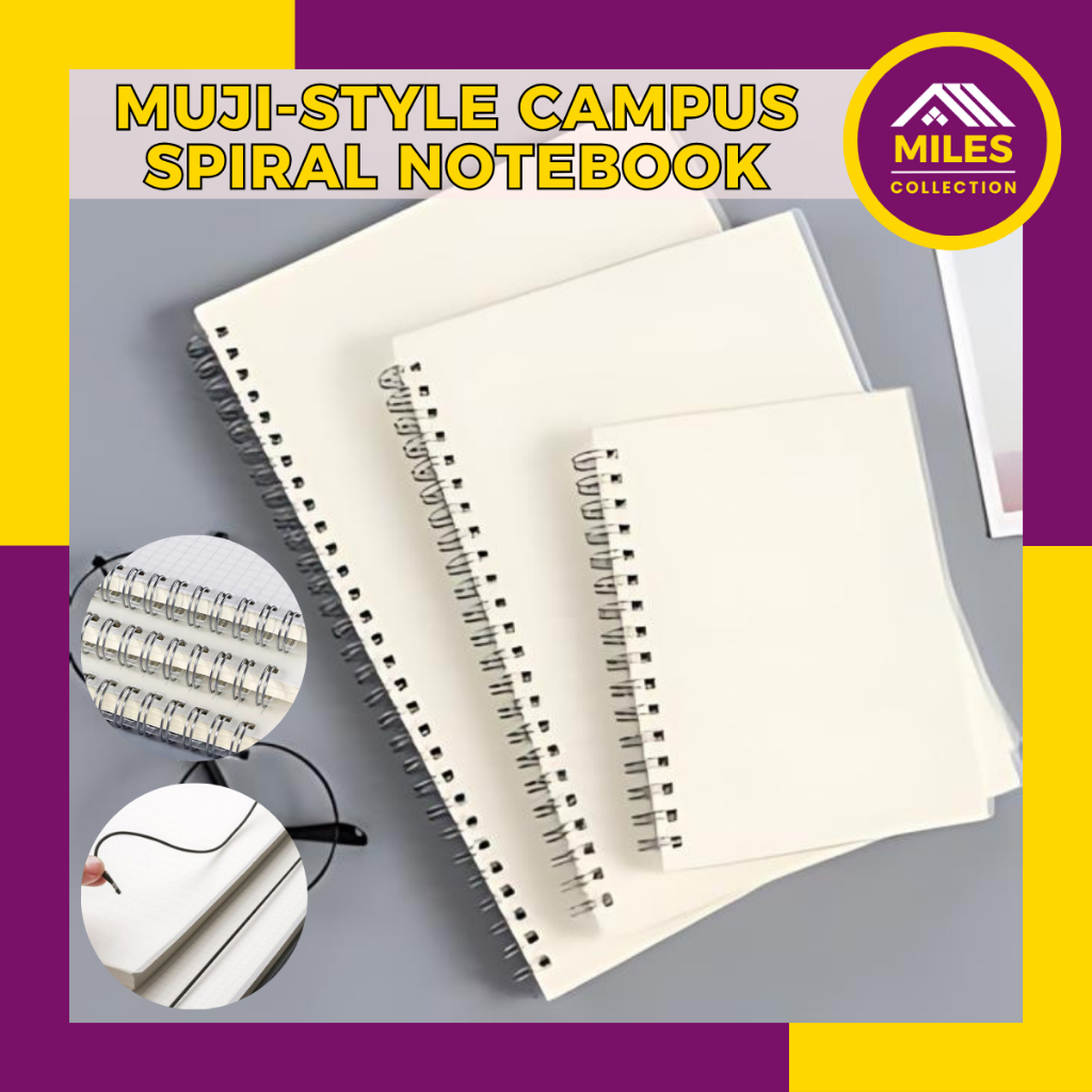 MILES Muji Style Campus Spiral Notebook A5 A6 B5 Spring Lined Blank and ...