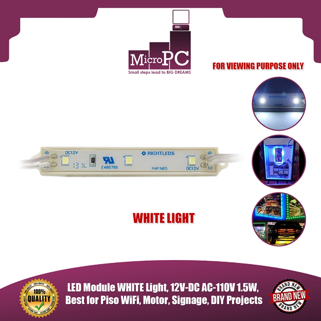 LED Module WHITE Light, 12V-DC AC-110V 1.5W, Best for Piso WiFi, Motor ...