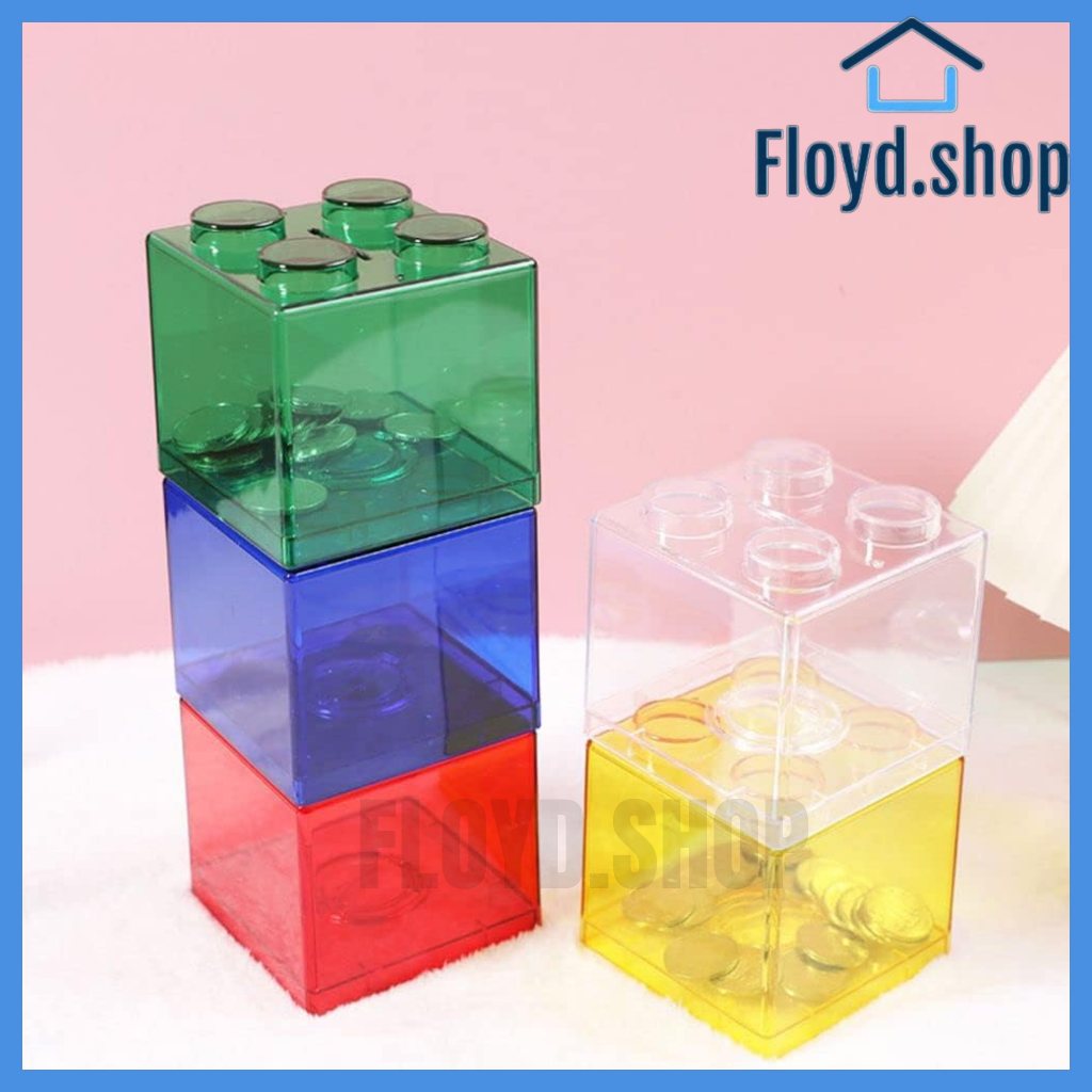 Blocks Shape Coin Box Kids Money Bank Transparent Stackable Storage Box ...