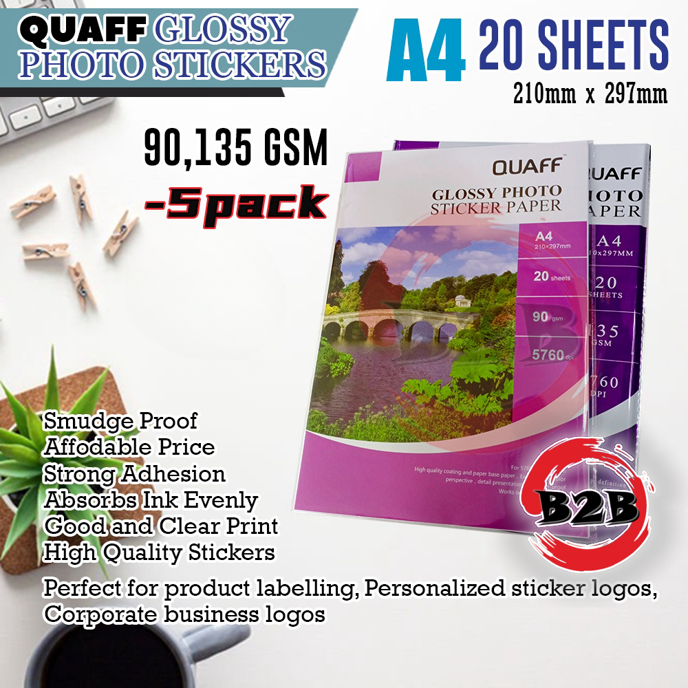 5 PACK Quaff Glossy Photo Sticker Paper 135gsm 90gsm A4 Size | Shopee ...