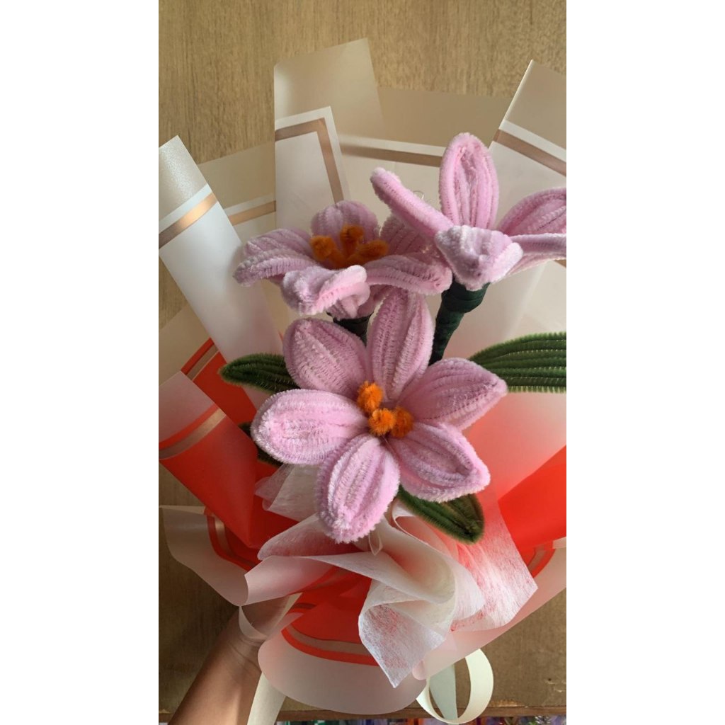 3 STEM FLOWER BOUQUET MADE OF FUZZY WIRE - WITH FREE CARD | Shopee ...
