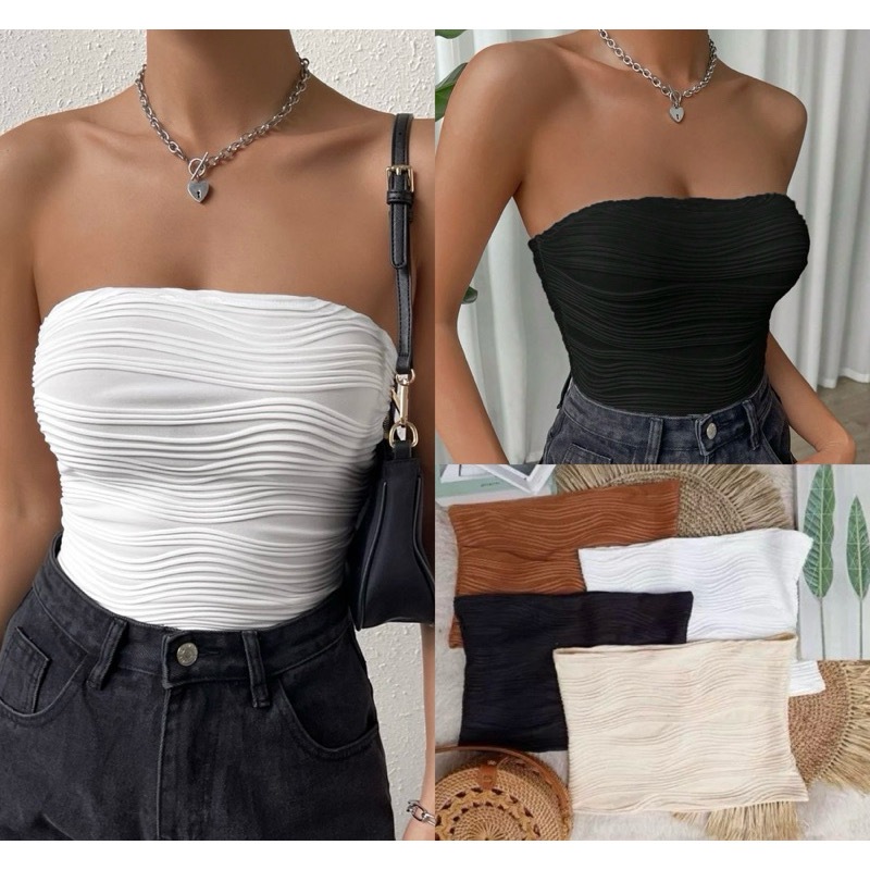 Sumin - Asymmetrical Tube Top Cotton Croptop | Shopee Philippines