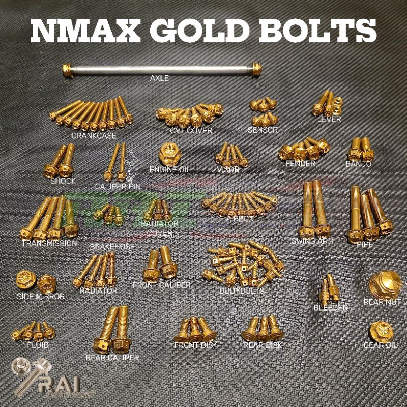NMAX V1/V2 GOLD BOLTS SET - FLOWER/MUSHROOM Stainless Steel - Sold Per ...