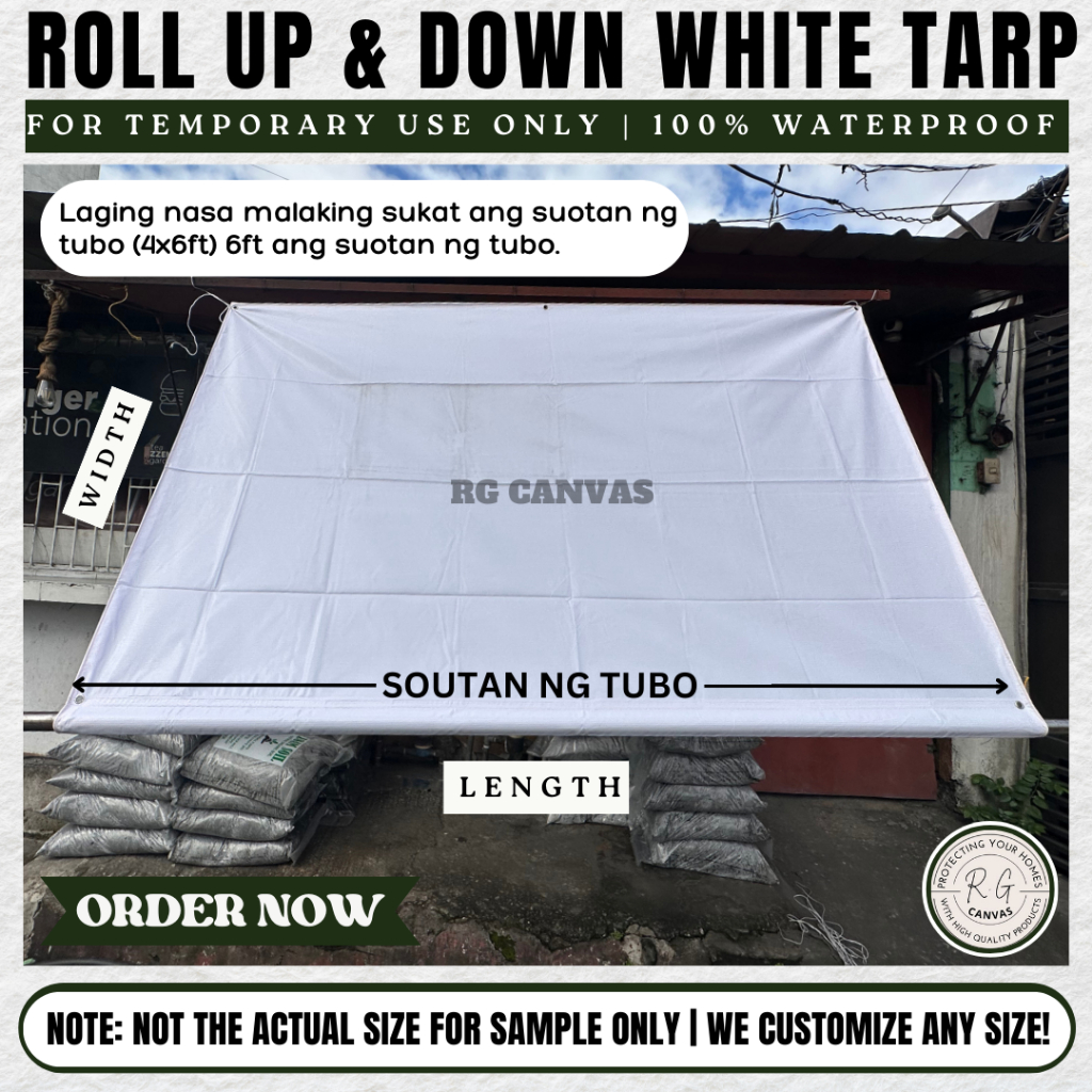 WHITE TARPAULIN ROLL UP AND DOWN LONA TRAPAL TOLDA STORE COVER | Shopee ...