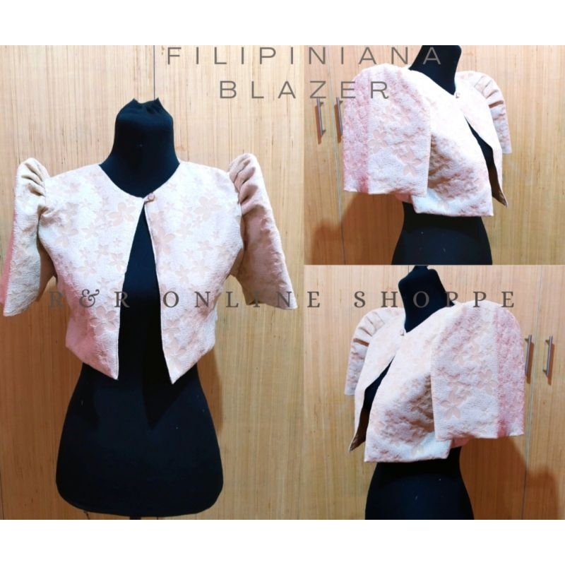 Embossed Floral Filipiñiana Blazer/Semi Crop top /Actual Photo | Shopee ...