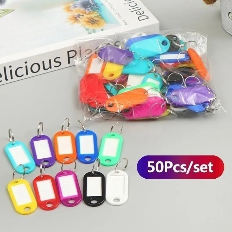 50 Pcs Portable Key ID Tag Tough Plastic Key Tags with Split Ring Label ...