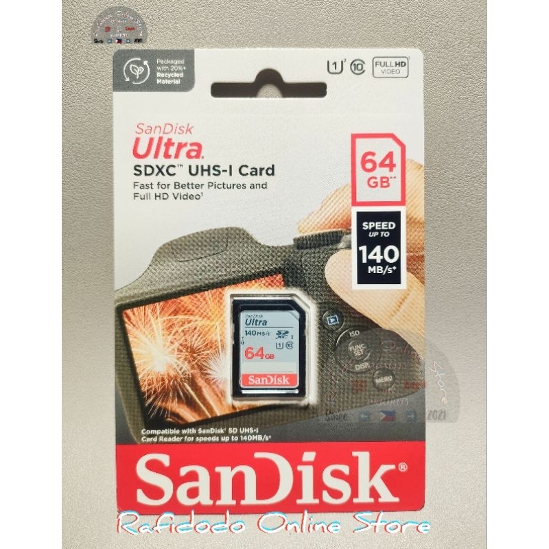 SanDisk Ultra 64GB SD Card for DSLR Camera 140 MB/s Class 10 U1 ...