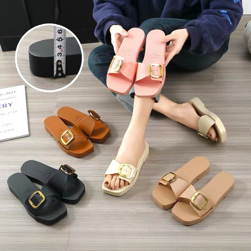 1 inch women Flip flops For Women Square slippers Adjustable strap ...