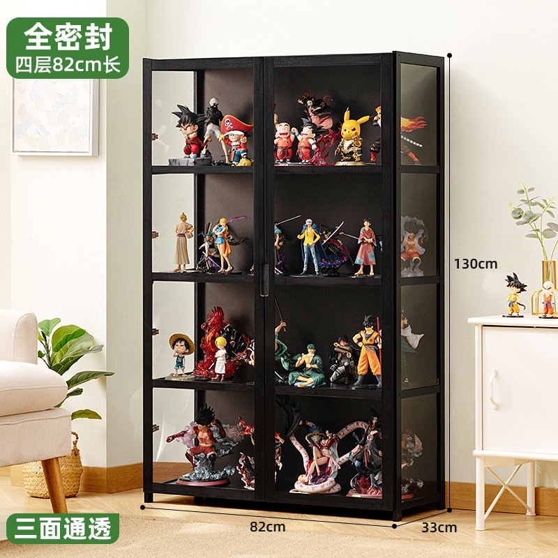 4/5 Layers Display Cabinet 2 Doors Acrylic Bamboo Three Sided ...