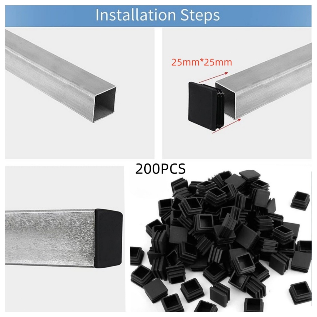 200PCS Black Inch Square Tube End Cap 25*25MM Plastic Insert Type ...