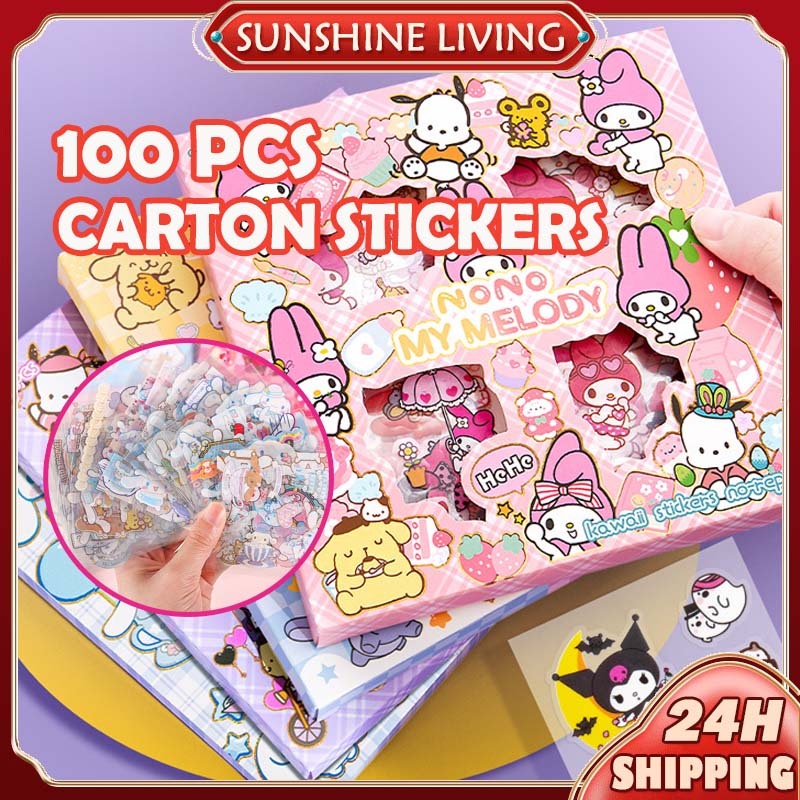 100 PCS Box Sticker PET Waterproof Sticker Sanrio Cinnamoroll Kuromi ...