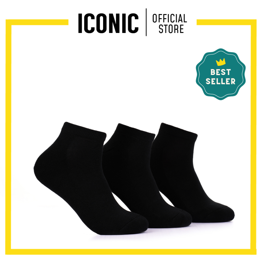 Iconic 3 in 1 Mens Basic Lifestyle Ankle Socks in Black | Shopee ...