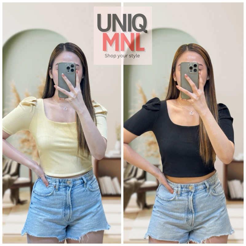 UNIQ.MNL Amary double lining puff sleeves crop top | FREESIZE | Shopee ...