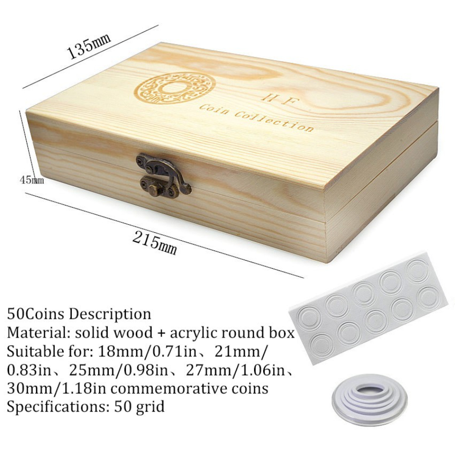 50 Coin Storage Boxes Round Coin Storage Wooden Box Commemorative Coin ...