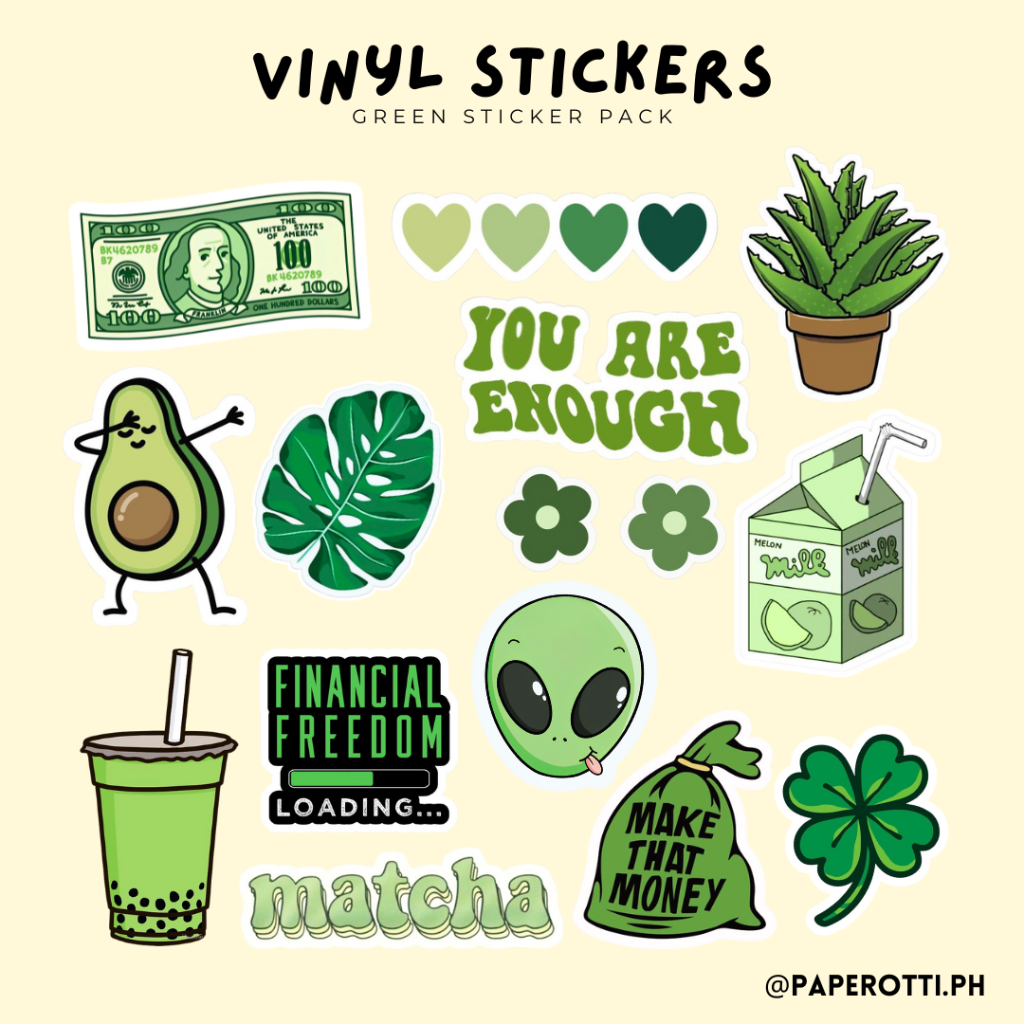 Green Sticker Pack | Cute Water Proof Vinyl Stickers | Sold Per Pack ...