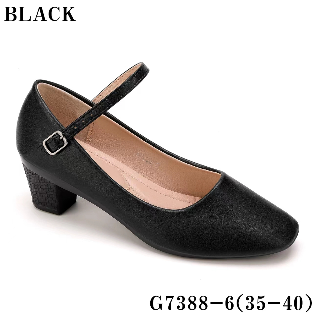 #SG G7388-6 BLACK LEATHER 2 INCH HEELS SQUARE TOE FOR WOMEN SCHOOL ...