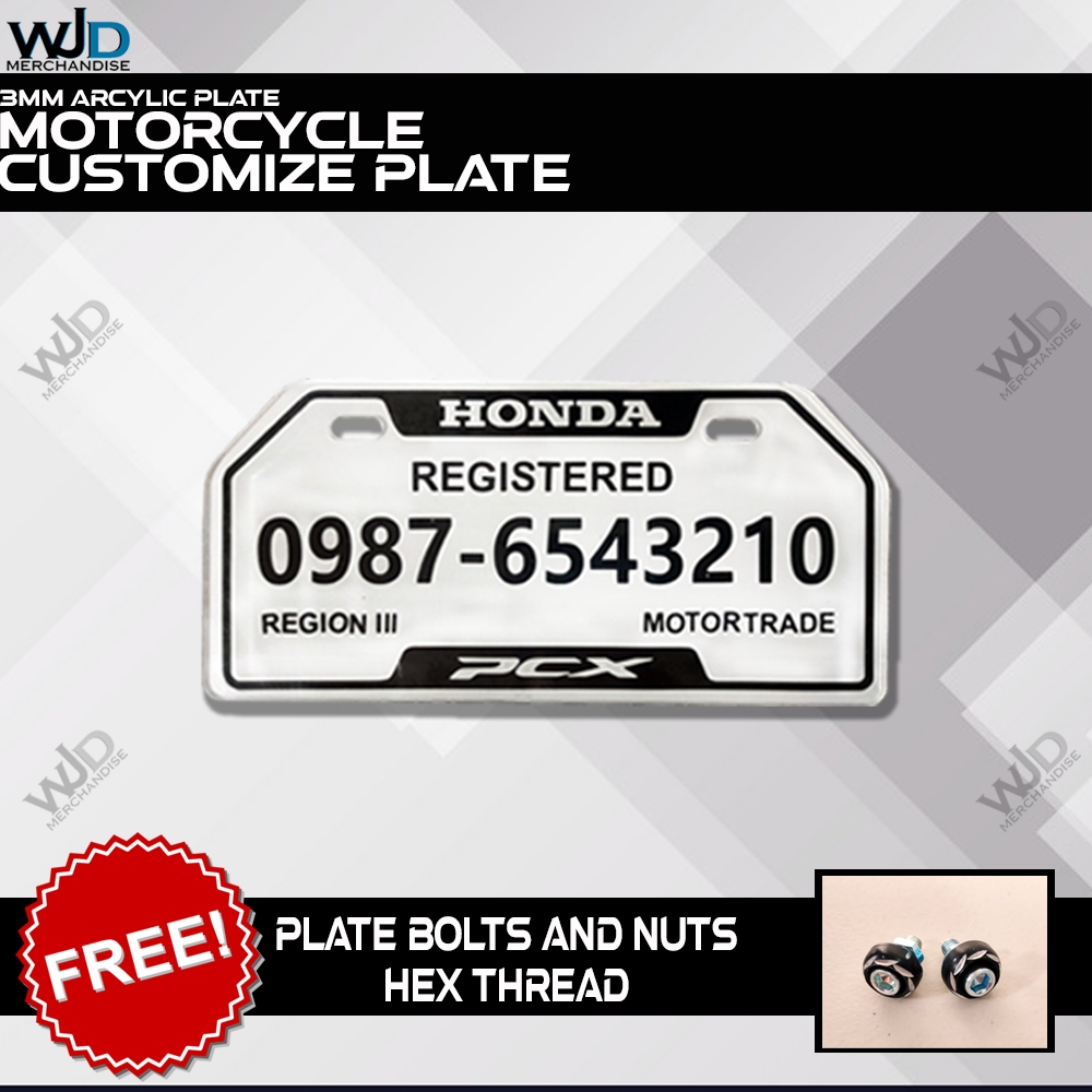 Motorcycle Plate Acrylic License Plate Customize BLACK TEXT WHITE BG ...