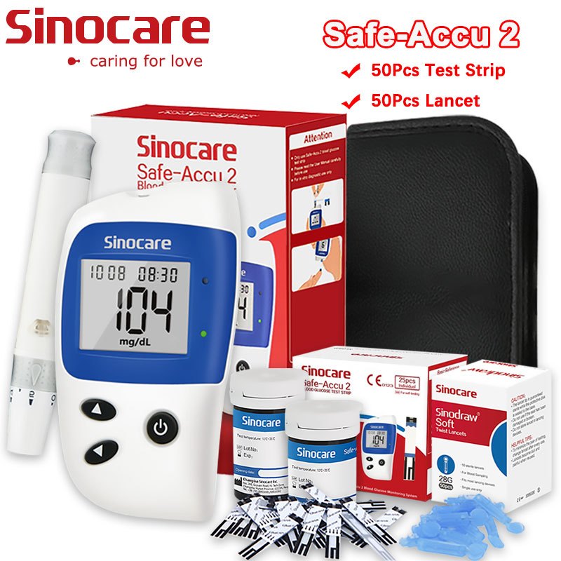 Sinocare Safe-Accu2 Glucometer Blood Sugar Test Kit With Glucose Test ...