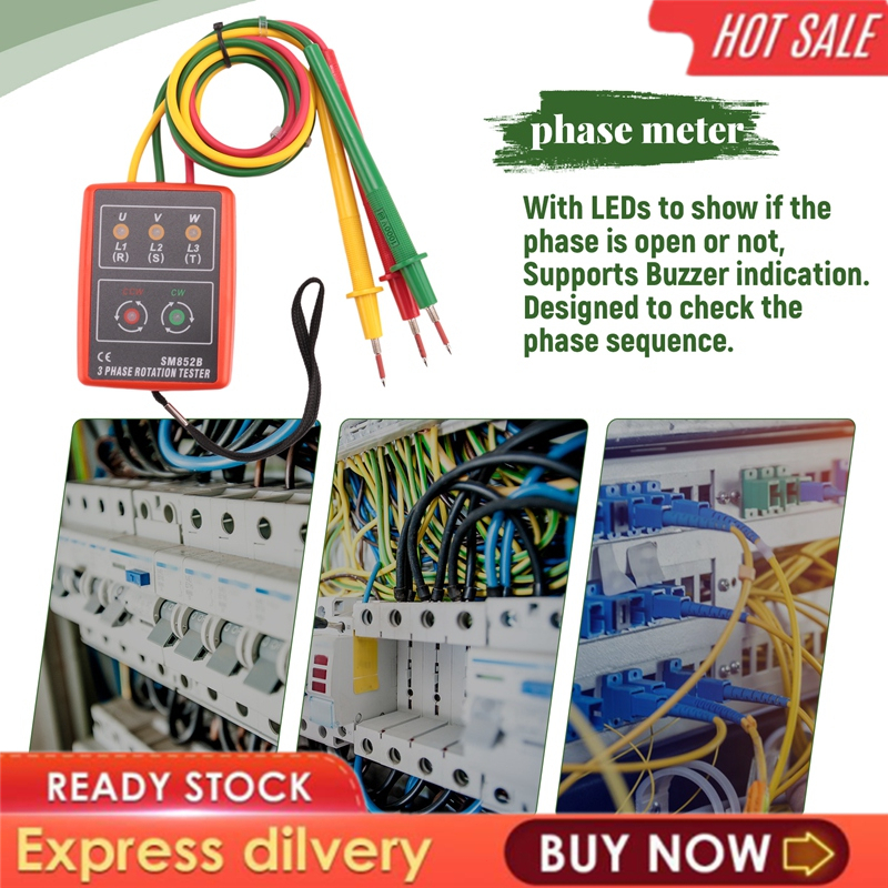 SM852B 3 Phase Rotation Tester Digital Phase Indicator Detector LED ...