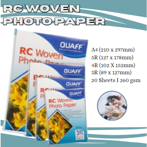 QUAFF RC Woven Photo Paper 260gsm No Back Print Photo Paper 3R / 4R ...