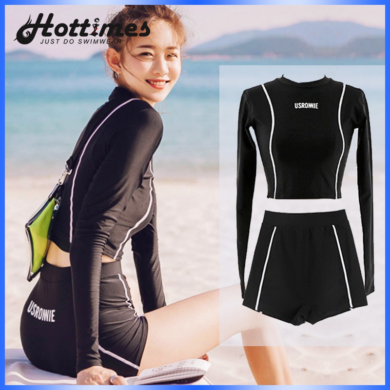 Women’s Rush Guard Swimsuit Long Sleeve 2-Piece Surfing & Diving ...
