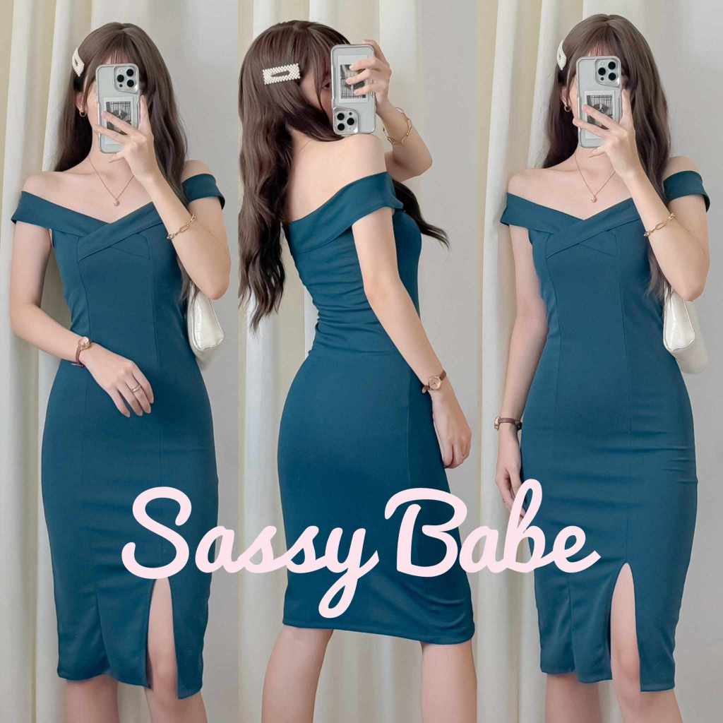 DEBORAH Elegant Cross Neckline Bodycon Midi Formal Casual Dress With ...