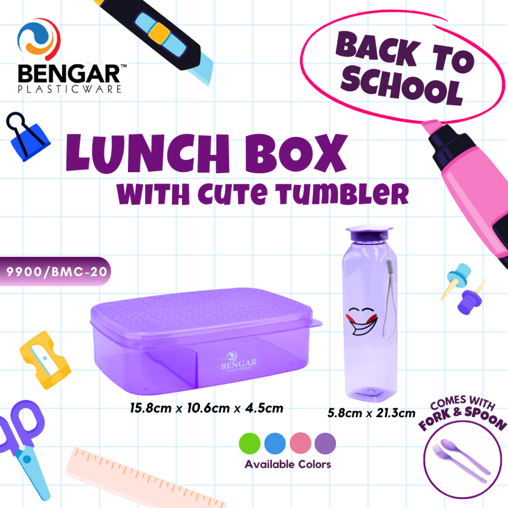 BENGAR PLASTICWARE 2in1 Lunchbox with emoji design tumbler Bento box ...