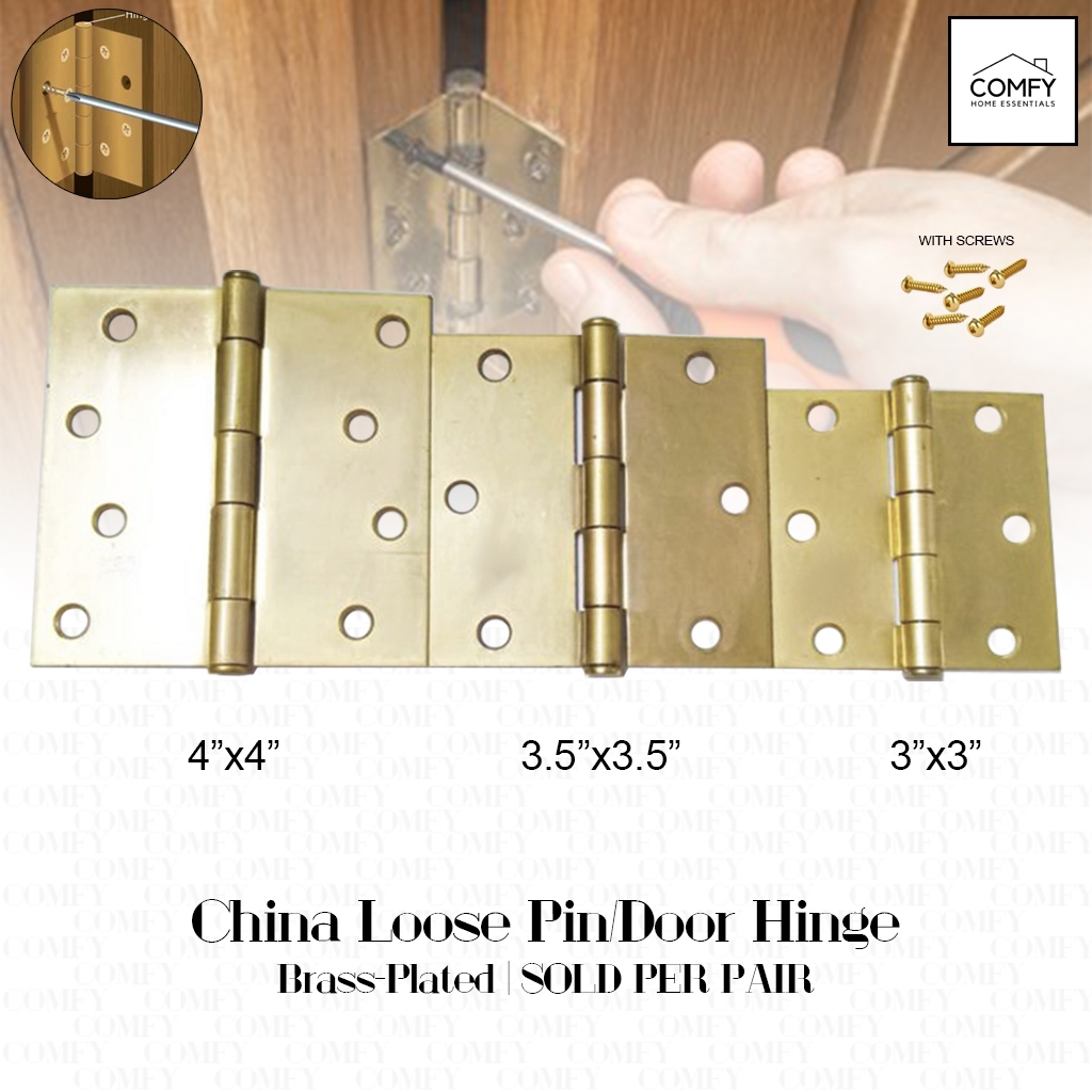 (ONE PAIR) China Brass Plated Loose Pin Door Hinge Hinges (3x3 / 3.5x3 ...