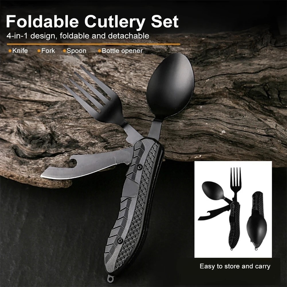 Portable Folding 4 In 1 Utensils Stainless Steel Foldable Spoon Fork ...