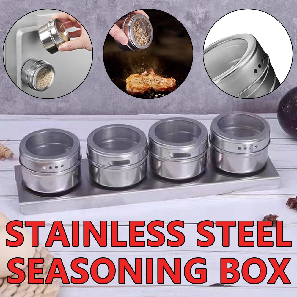 4/6/9PCS Magnetic Spice Jar Set Stainless Steel Visible Seasoning Box ...
