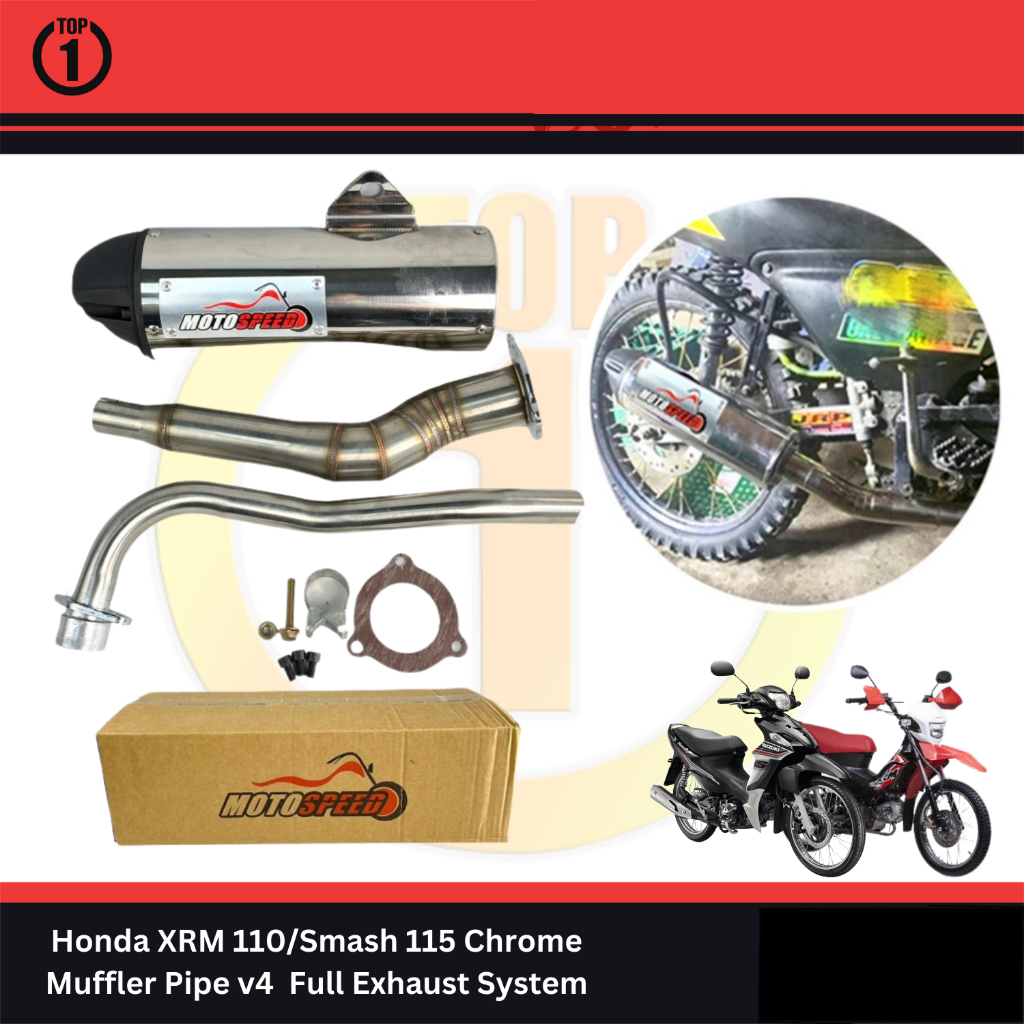 Top1 Honda XRM 110/Smash 115 Chrome Muffler Pipe v4 Full Exhaust System ...