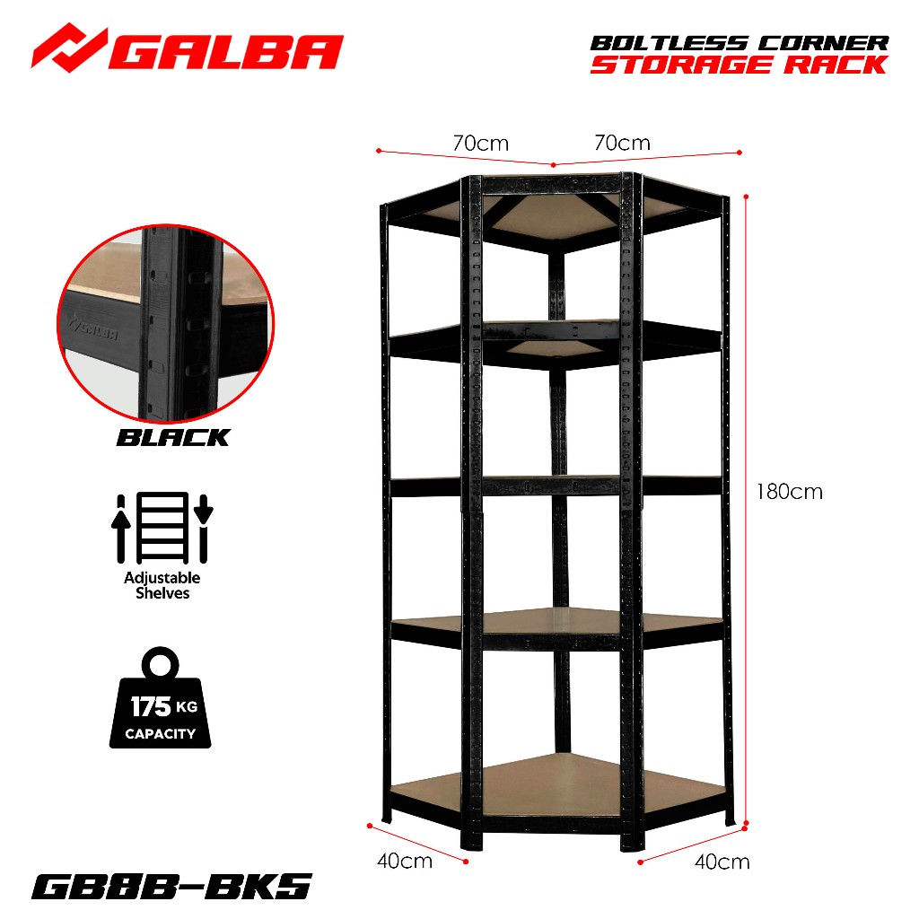 GALBA Boltless CORNER Steel Shelving Storage Rack GB7B 5 Layers ...