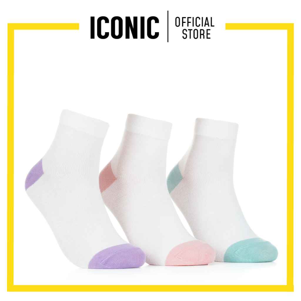Iconic Socks Basic WOMENS 3 in 1 White Mid Length Lifestyle School ...