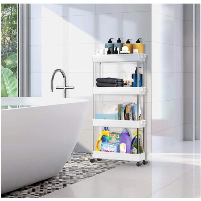 4 layer Bath Rack Bathroom Shelves Rolling Trolley Kitchen Organizer ...