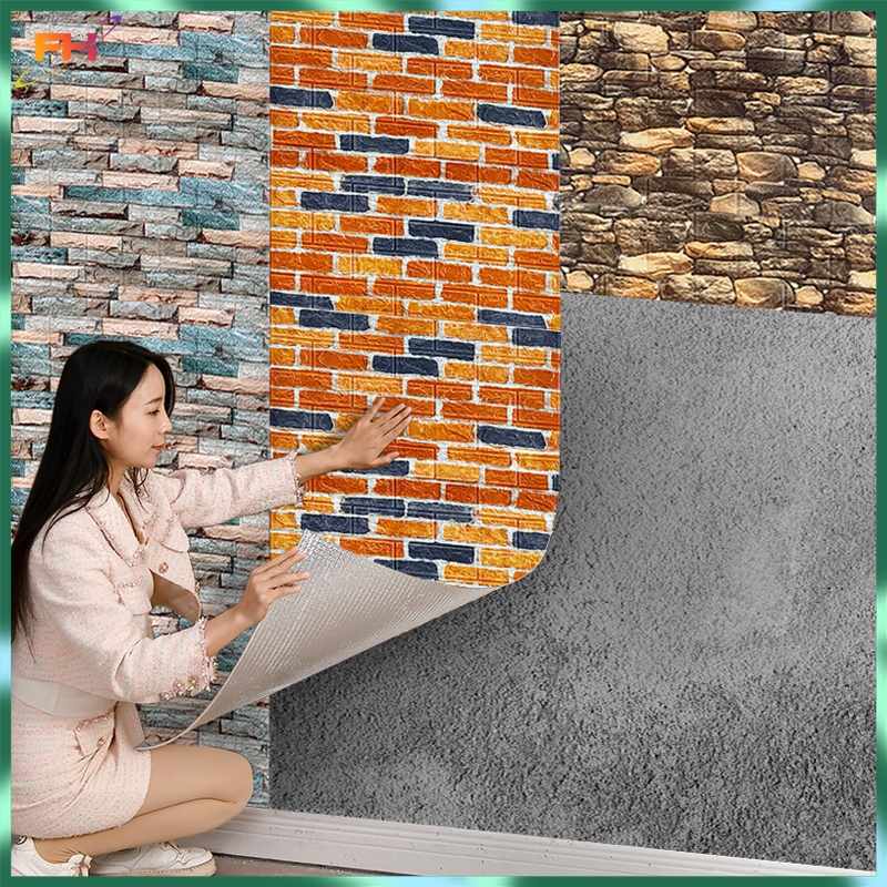 Retro 3D Bricks Wallpaper Brick Design PVC adhesive Foam Stickers For ...