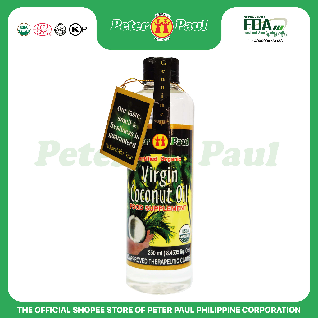 PETER PAUL Organic Virgin Coconut Oil VCO Food Supplement 250ML ...