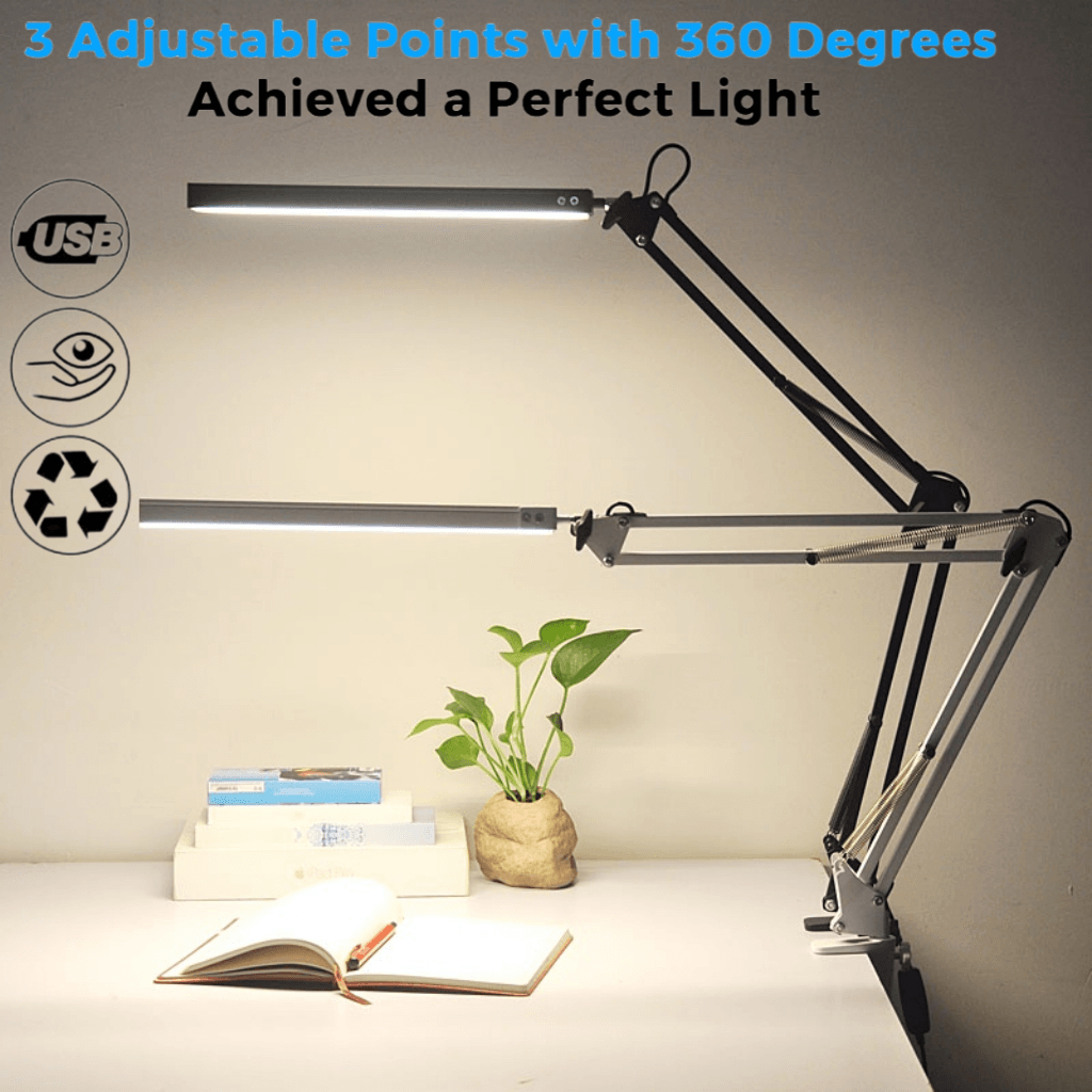 LED Desk Lamp with Clamp 360° Swing Arm Lamp Eye-caring 3 Lighting ...