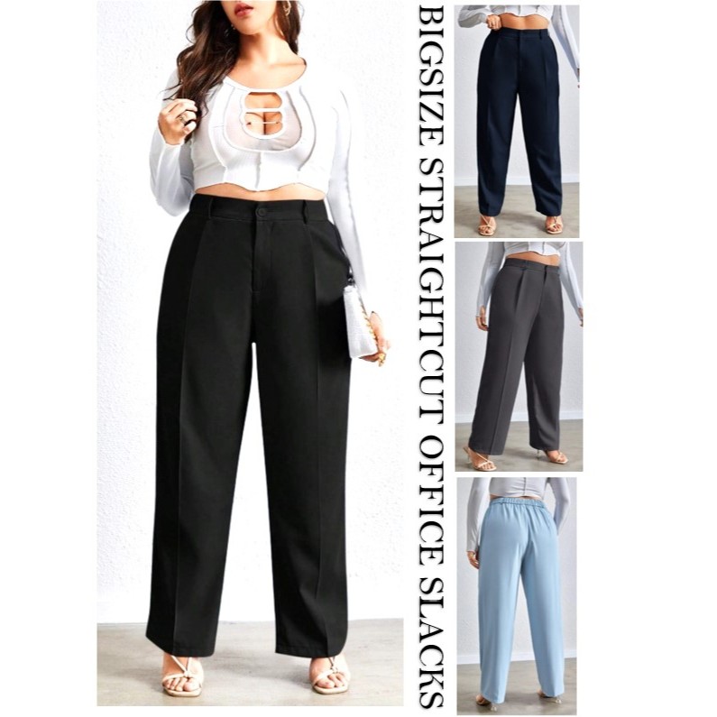 (M-4XL) Straightcut Wool Office Uniform Slacks Highwaist Elasticated ...