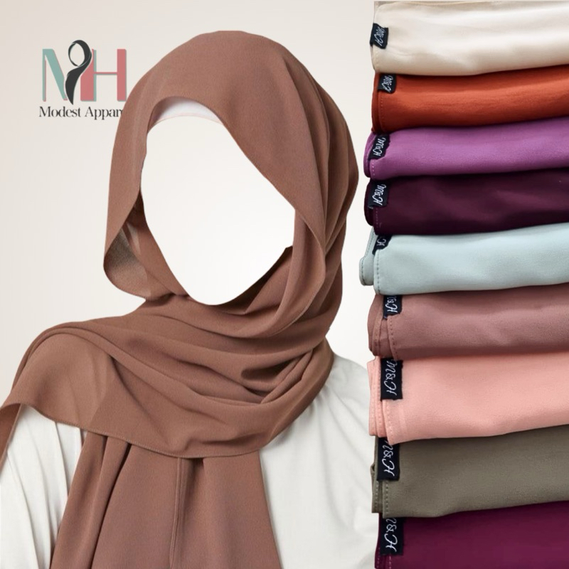 M&H PREMIUM HEAVY CHIFFON Plain Rectangle Hijab Malaysian Scarf / Shawl ...
