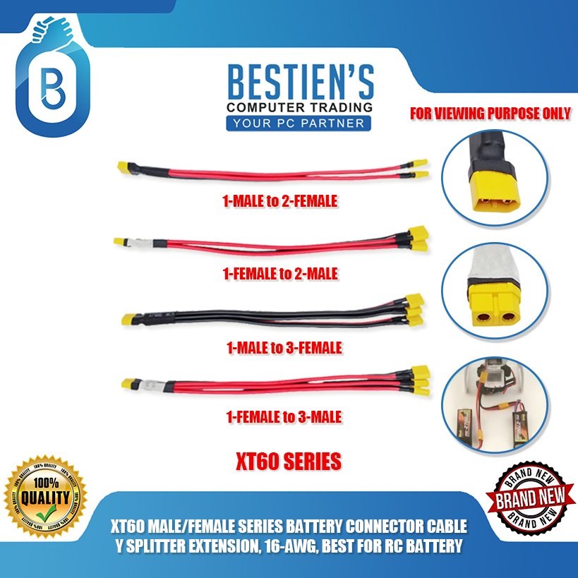XT60 MALE/FEMALE SERIES BATTERY CONNECTOR CABLE Y SPLITTER EXTENSION ...