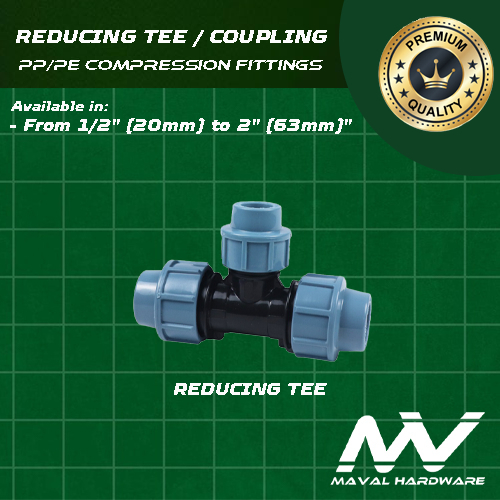 PE / PP Compression Fittings - Reducing Tee; 3/4"x1/2", 1"x1/2", 1"x3/4 ...